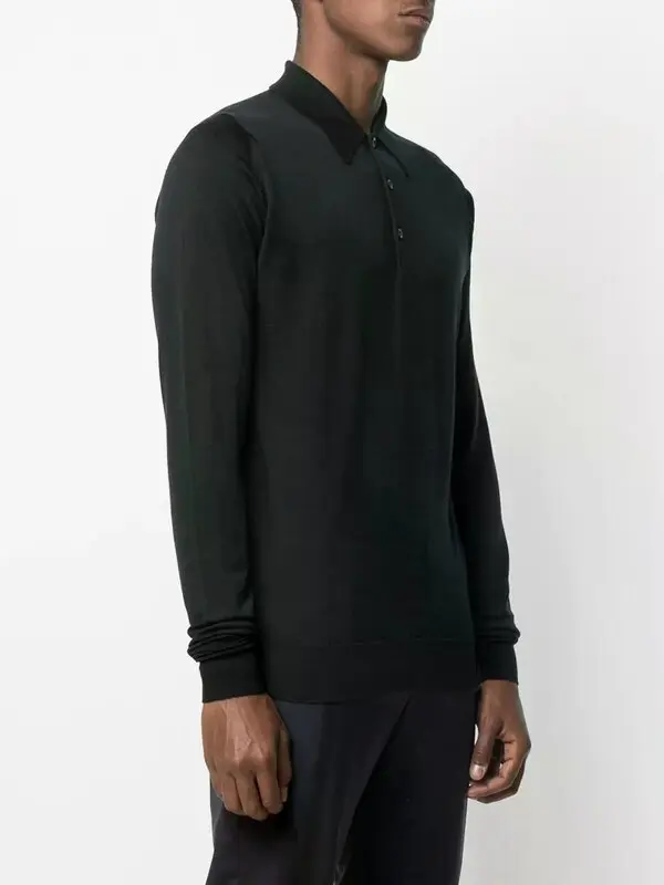 John Smedley Long Sleeved Knitted Polo Shirt