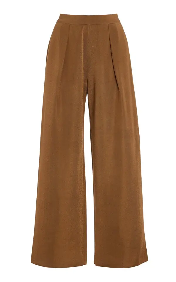 HIGH SPORT Gene Pleated Knit Wide-leg Pants - Tan