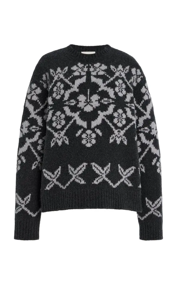 HIGH SPORT Georgia Fair Isle Wool Crewneck Sweater - Grey
