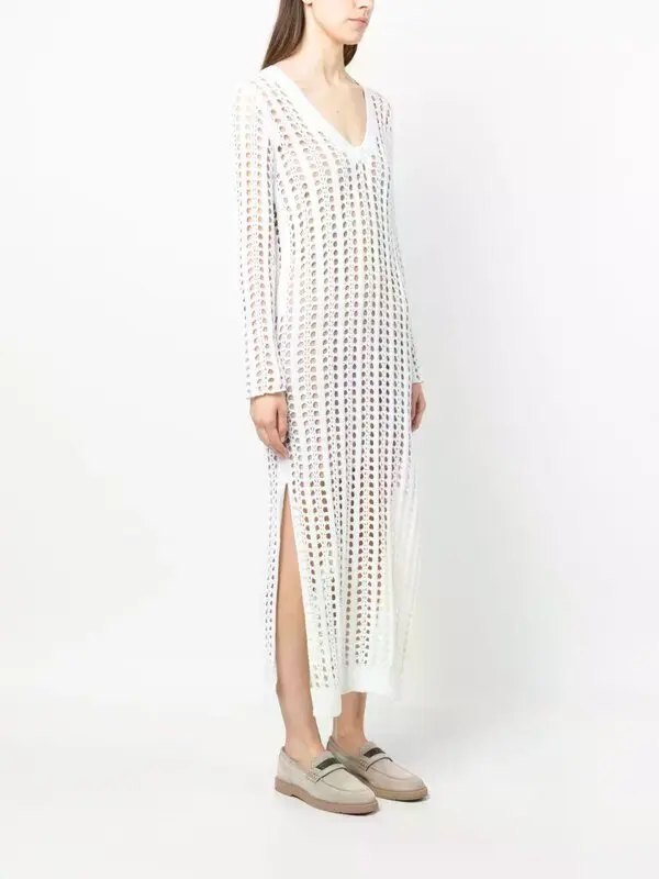 Brunello Cucinelli V-neck Open-knit Long Dress