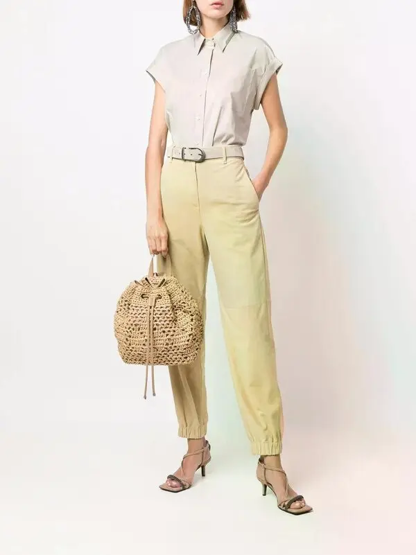 Brunello Cucinelli Cuffed-ankle Leather Trousers