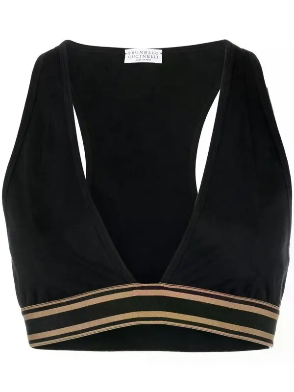 Brunello Cucinelli Striped V-neck Crop Top