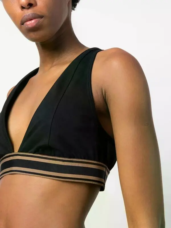 Brunello Cucinelli Striped V-neck Crop Top