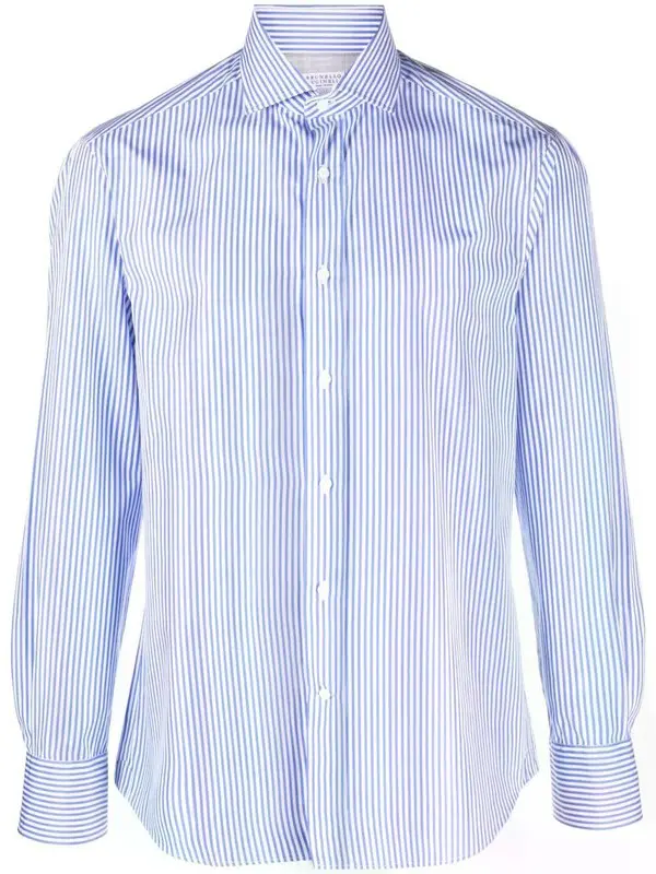 Brunello Cucinelli Striped Long-sleeved Cotton Shirt