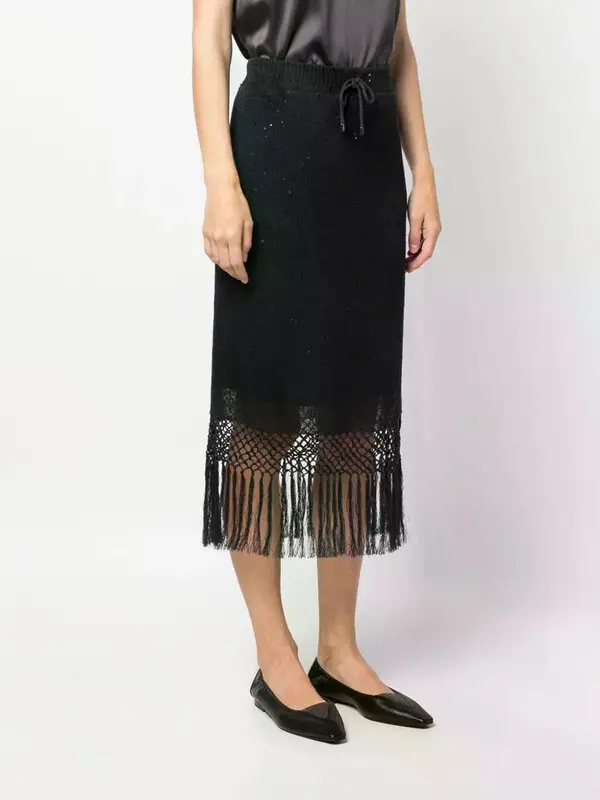 Brunello Cucinelli Fringed Edge Midi Skirt