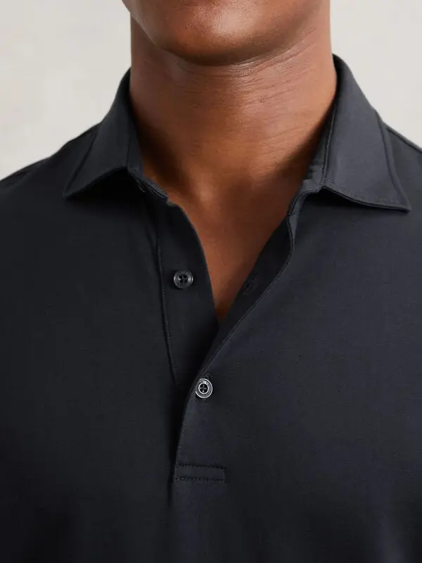 REISS Porofino Cotton-jersey Long Sleeve Polo Shirt