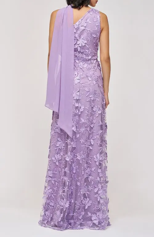Js Collections Nola Embroidered Floral Scarf Detail One-Shoulder Gown In  Lilac - 60% Off | Editorialist