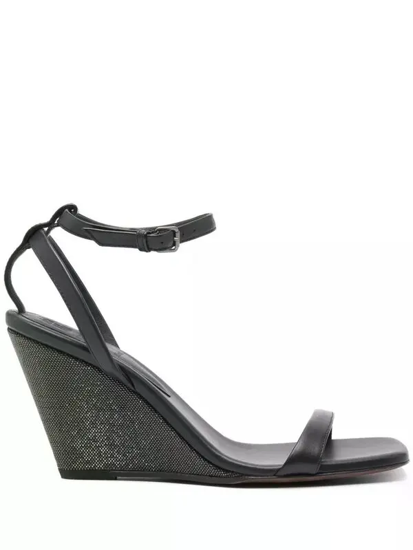Brunello Cucinelli 90mm Leather Wedge Sandals