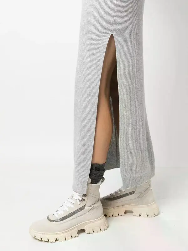 Brunello Cucinelli Ribbed-knit Side-slit Skirt