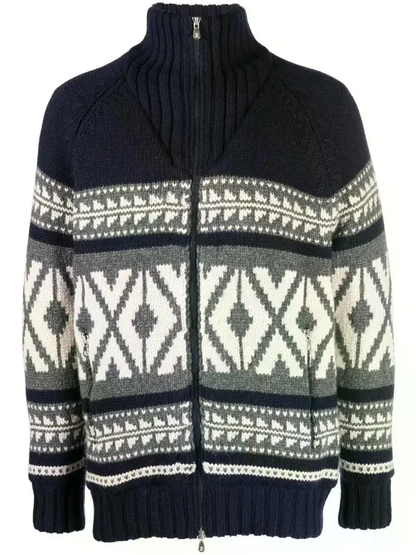 Brunello Cucinelli Argyle-check Zipped Cashmere Cardigan
