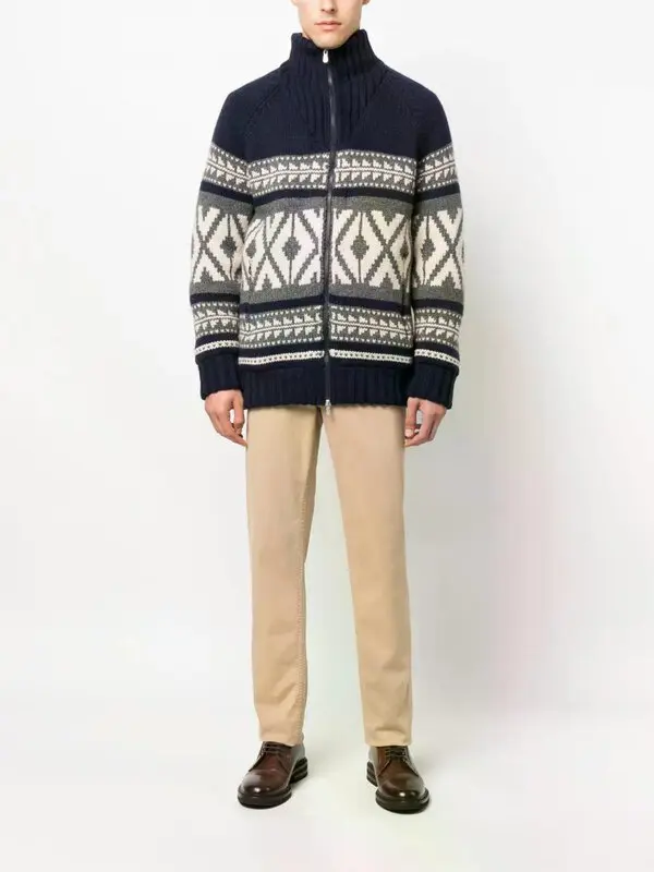 Brunello Cucinelli Argyle-check Zipped Cashmere Cardigan