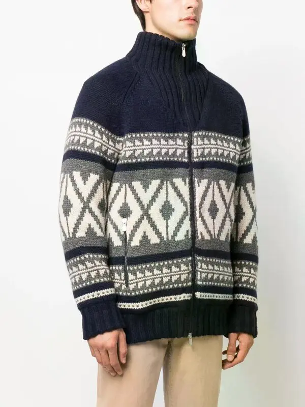 Brunello Cucinelli Argyle-check Zipped Cashmere Cardigan