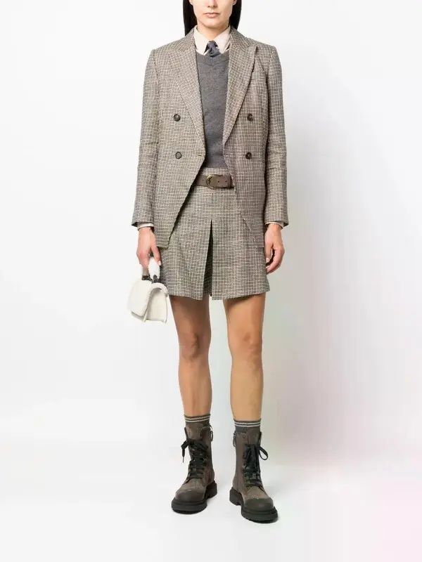 Brunello Cucinelli Houndstooth Linen-blend Skort