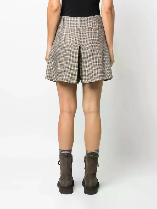 Brunello Cucinelli Houndstooth Linen-blend Skort