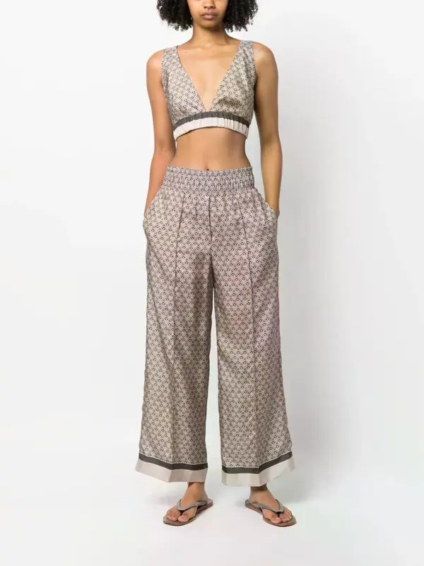 Brunello Cucinelli Printed Cropped Wide-leg Trousers