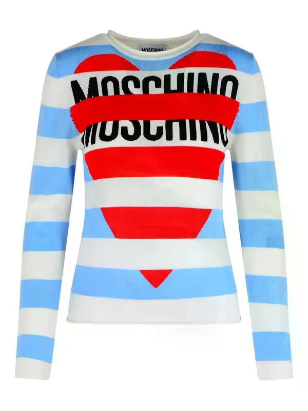 Moschino Heart-logo Striped Virgin Wool Sweater - Blue