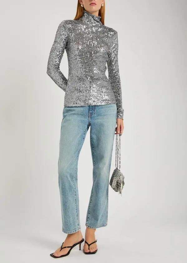 Rabanne Sequin-embellished Mesh Top