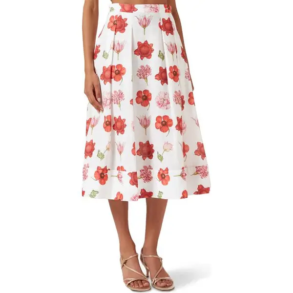 NO PISE LA GRAMA High-waisted Midi Skirt - Emperador Flower White Print