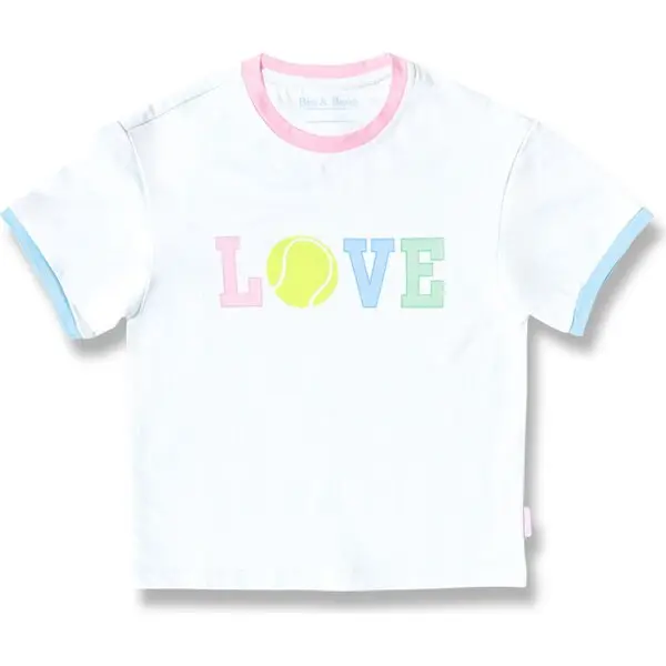 BITS & BOWS Love Tennis T-shirt - White/pink/blue