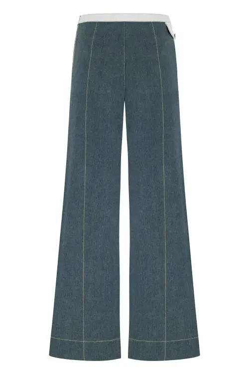 JENDUE Asymmetrical Denim Trousers With Metallic Zipper Detail