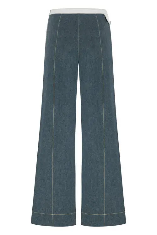JENDUE Wide Leg Denim Jeans With Zip Detail - Niagara Blue