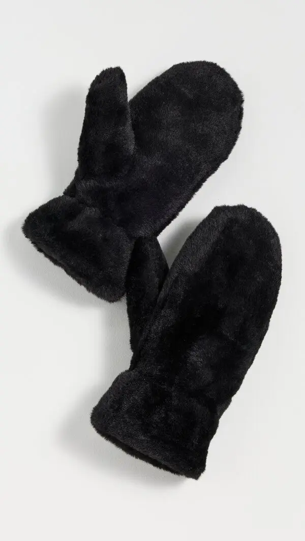 Hat Attack Faux Fur Mittens - Black