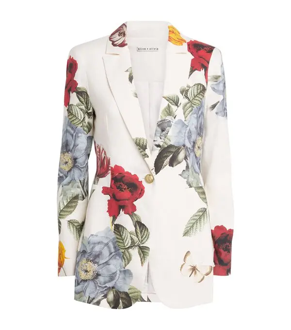 Alice + Olivia Linen-blend Floral Breann Blazer - White