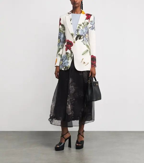 Alice + Olivia Linen-blend Floral Breann Blazer - White