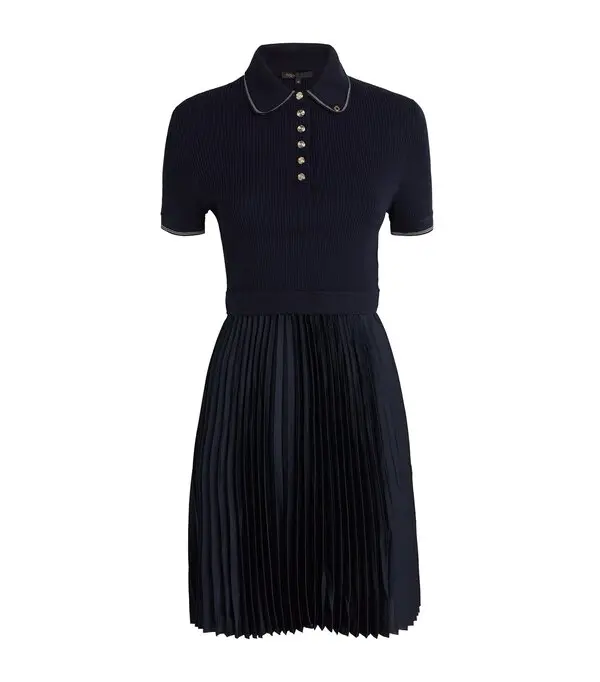 Maje Pleated-skirt Polo Mini Dress