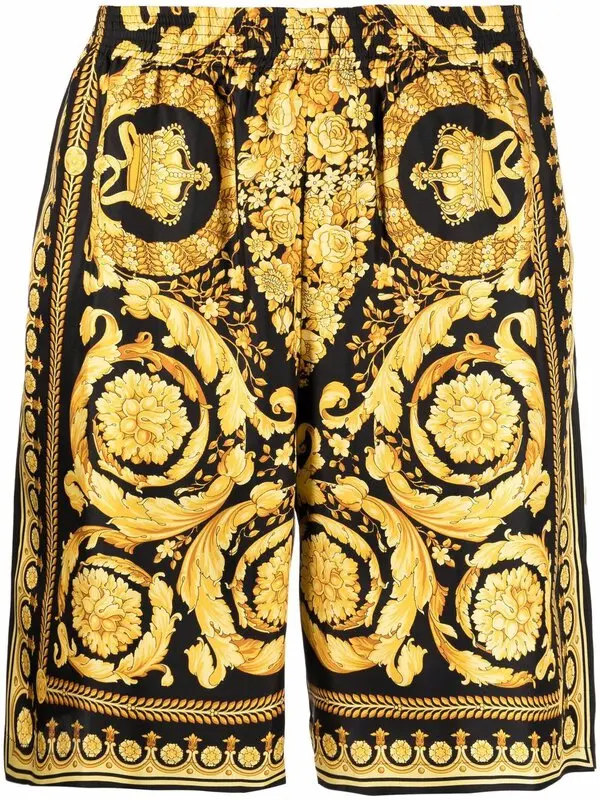 Versace Barocco Print Silk Shorts - Black