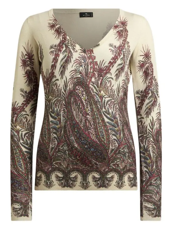 Etro Paisley Print V-neck Sweater - Beige