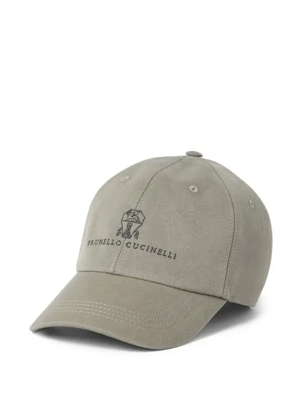 Brunello Cucinelli Embroidered Cotton Cap - Green