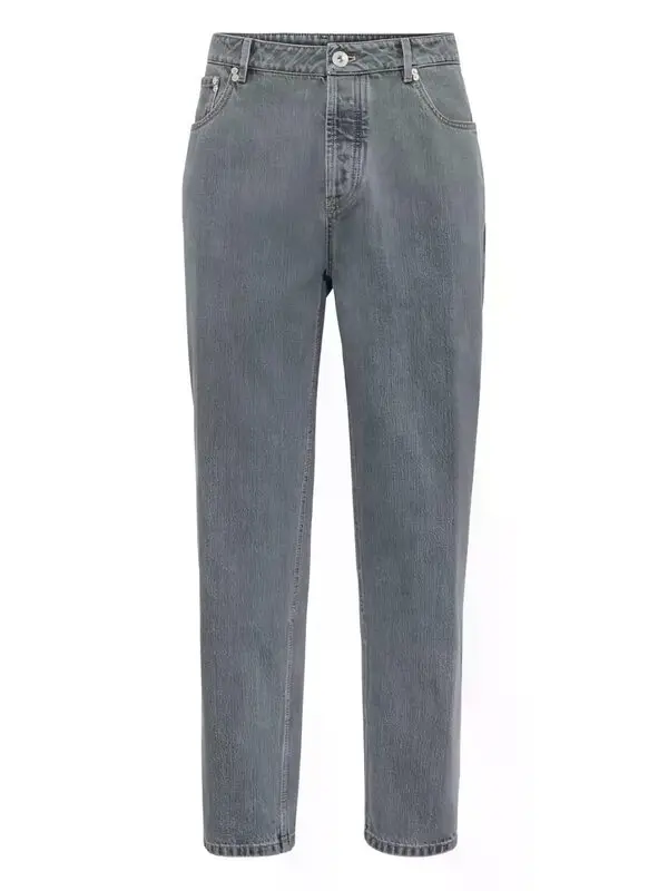 Brunello Cucinelli Cotton Straight-leg Jeans With Logo Detail - Grey