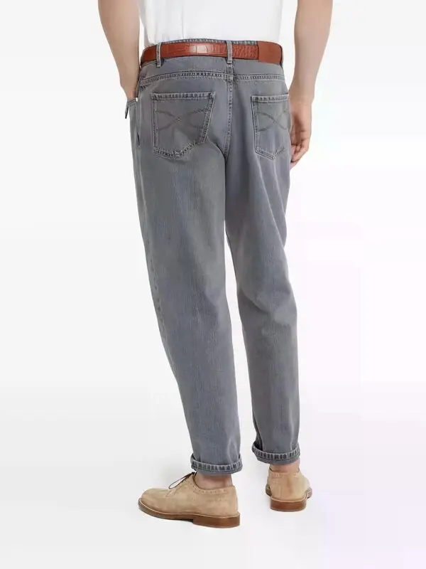 Brunello Cucinelli Cotton Straight-leg Jeans With Logo Detail - Grey