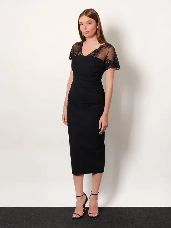 Chiara Boni La Petite Robe Genic Satin Pencil Dress With Lace Insert In  Black - 54% Off | Editorialist
