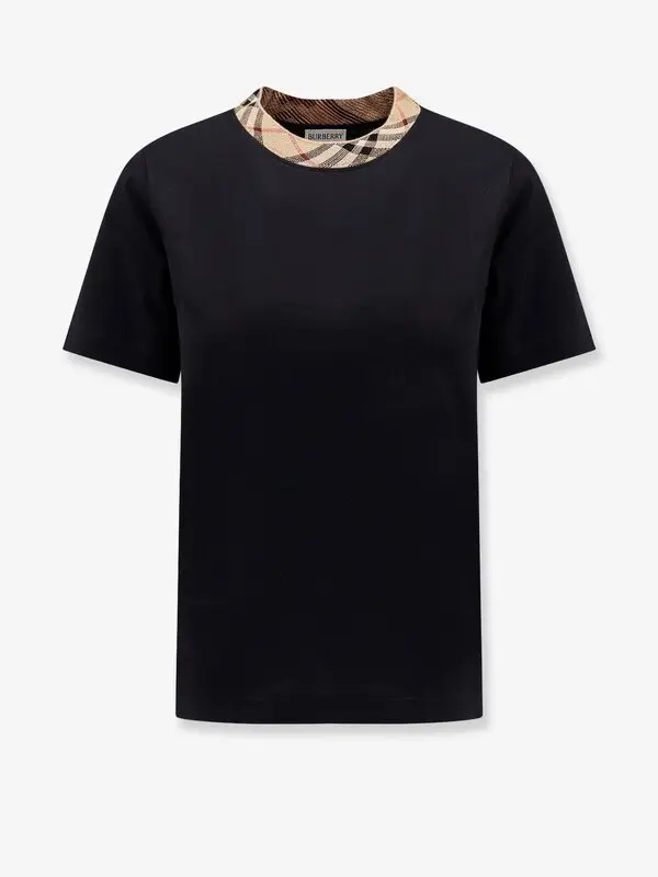 Burberry Cotton T-Shirt With Check - Black | Editorialist