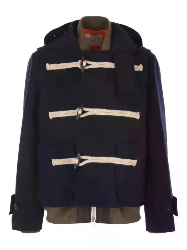 Sacai Hooded Toggle-fastening Coat - Blue
