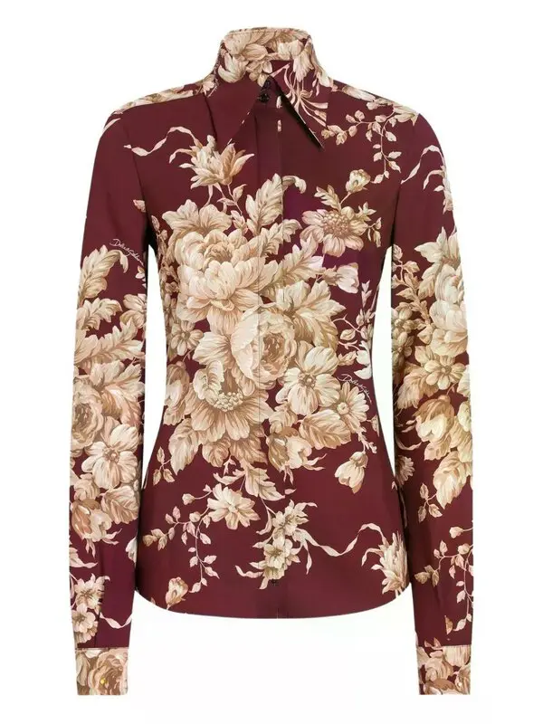 Dolce & Gabbana Rose-print Charmeuse Shirt - Red
