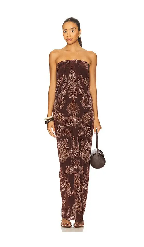 Rococo Sand Printed Off Shoulder Maxi Dress - Brown