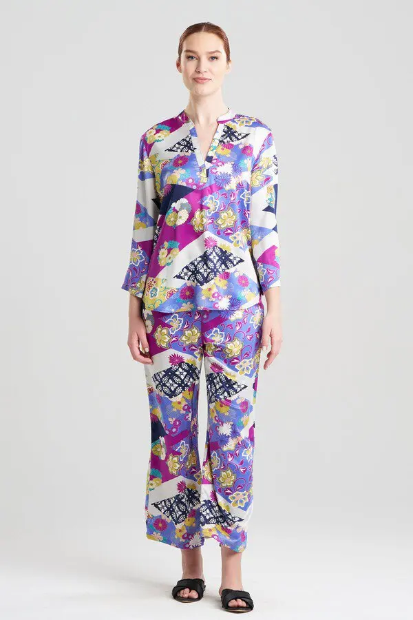 Natori Deco Satin Long Sleeve Pj - Pink / Purple
