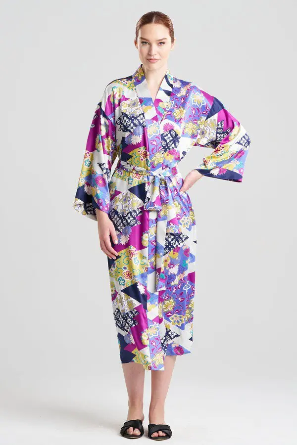 Natori Deco Satin Robe - Pink / Purple
