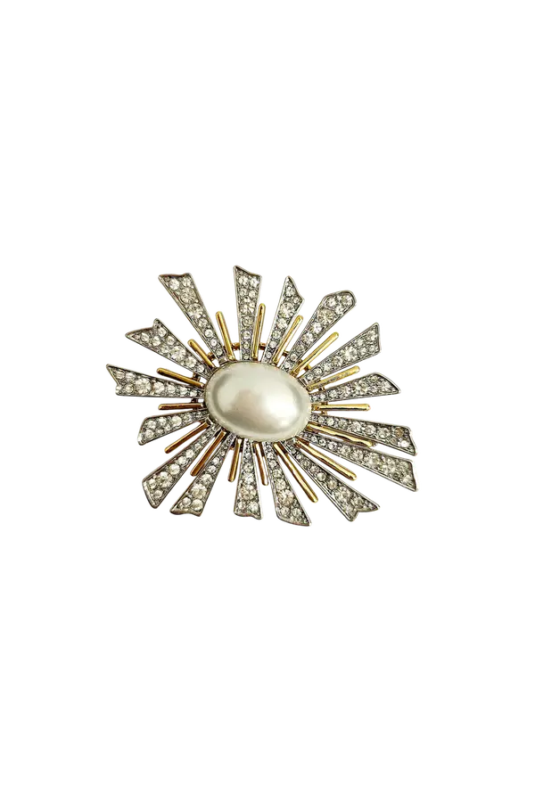 KENNETH JAY LANE Pearl Cabochon Center Pin - Gold
