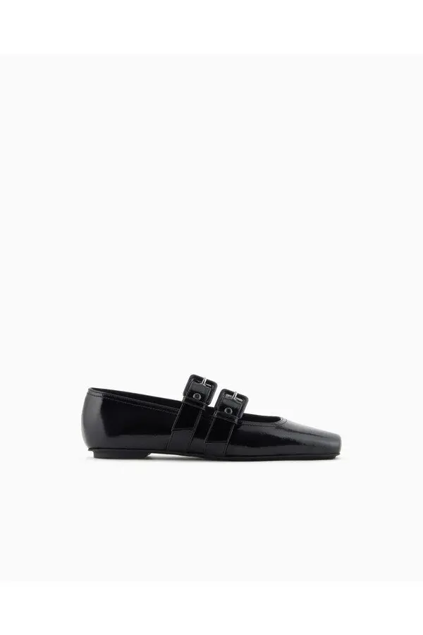 Emporio Armani Patent Leather Ballerinas With Double Strap - Black