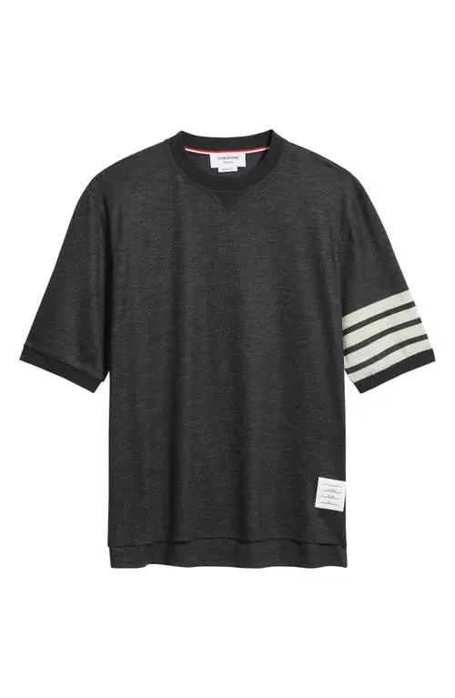 Thom Browne 4-bar Virgin Wool Jersey T-shirt - Charcoal