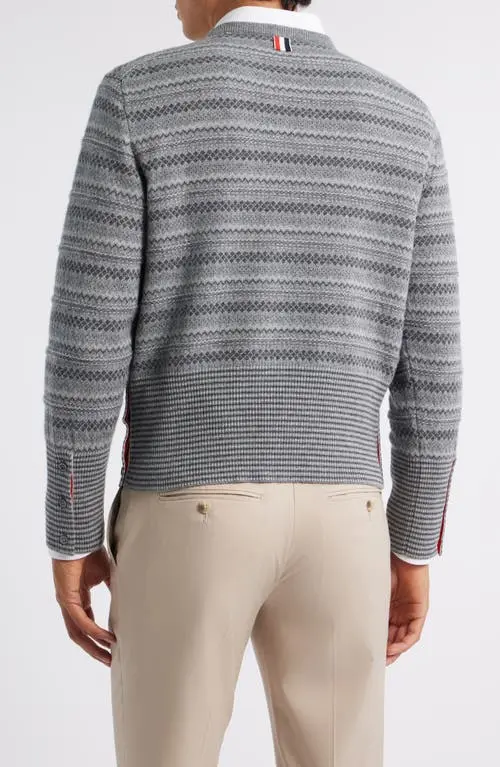 Thom Browne Fair Isle Float Jacquard Cashmere Sweater - Light Grey