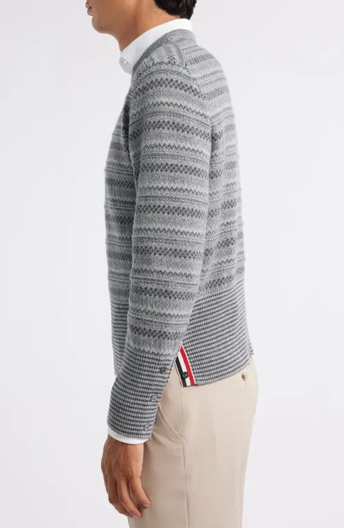 Thom Browne Fair Isle Float Jacquard Cashmere Sweater - Light Grey