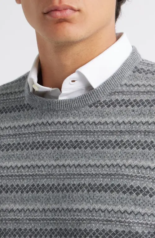 Thom Browne Fair Isle Float Jacquard Cashmere Sweater - Light Grey