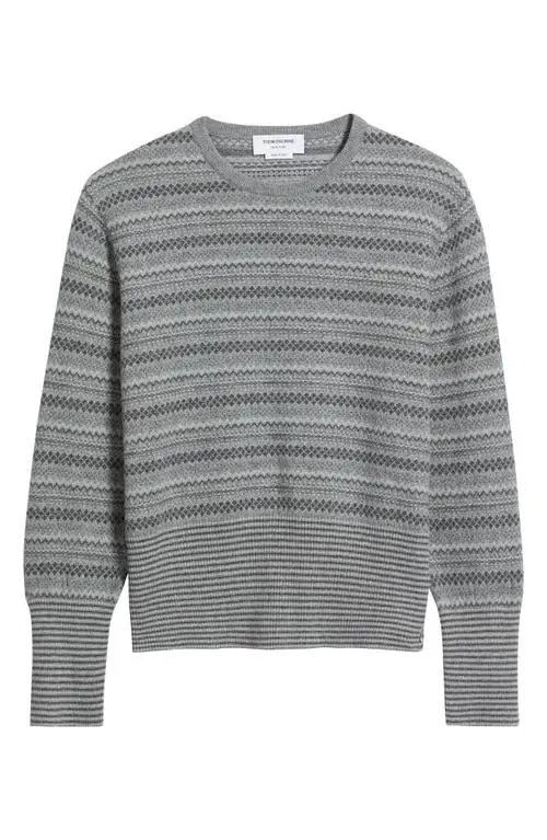 Thom Browne Fair Isle Float Jacquard Cashmere Sweater - Light Grey