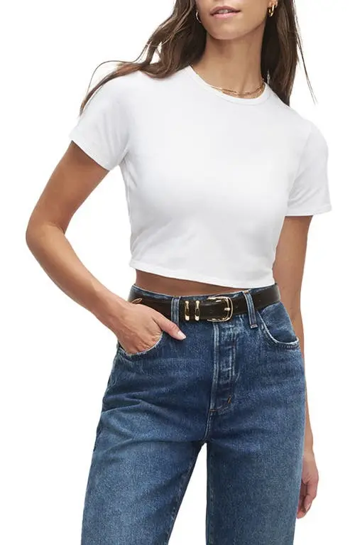 FAVORITE DAUGHTER Stretch Cotton Crop T-shirt - White