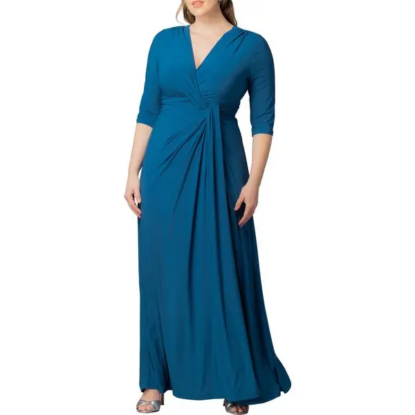 KIYONNA Evening Romance Stretch Jersey Gown - Aegean Blue